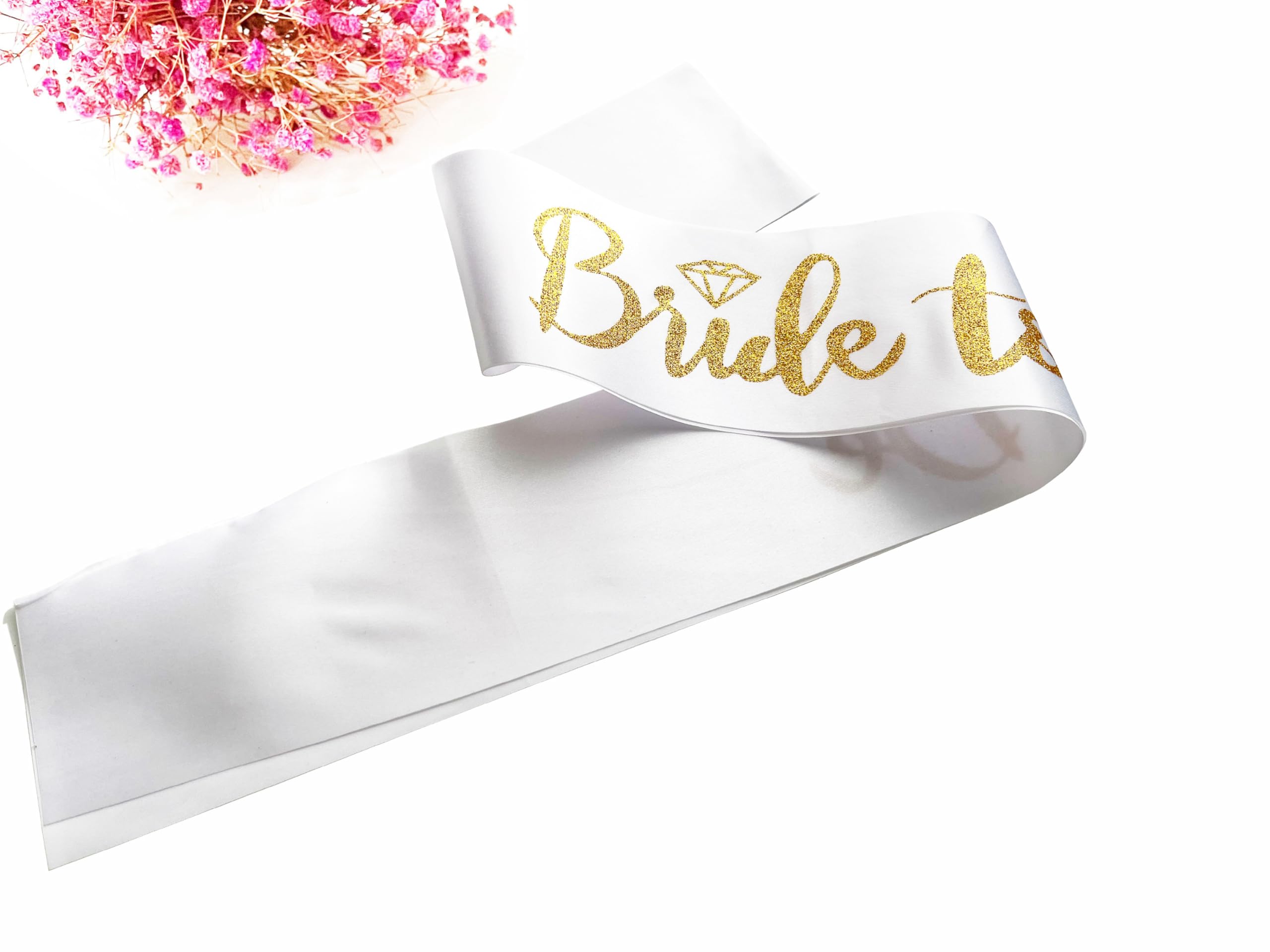 Ashaqshnglee Bride to Be Sash, Bachelorette Party Sash for Bridal Shower Wedding Party Favors Accessories Supplies Engagement Gifts,White Satin with Glitter Letter Gold