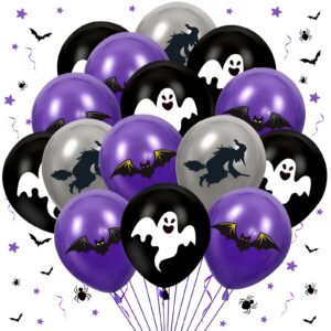 50pcs halloween party balloons decorations black purple silver halloween balloon 12 inch latex balloons bat ghost witch balloon for kids halloween trick or treat party birthday baby shower supplies