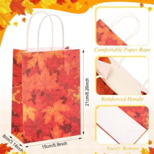 Tenceur 48 Pcs Fall Gift Bags Bulk Fall Candy Bags Kraft Paper Orange Gift Bags Maple Leaf Elements Party Treat Bags with Handles for Thanksgiving Autumn Wedding Birthday Party Favors