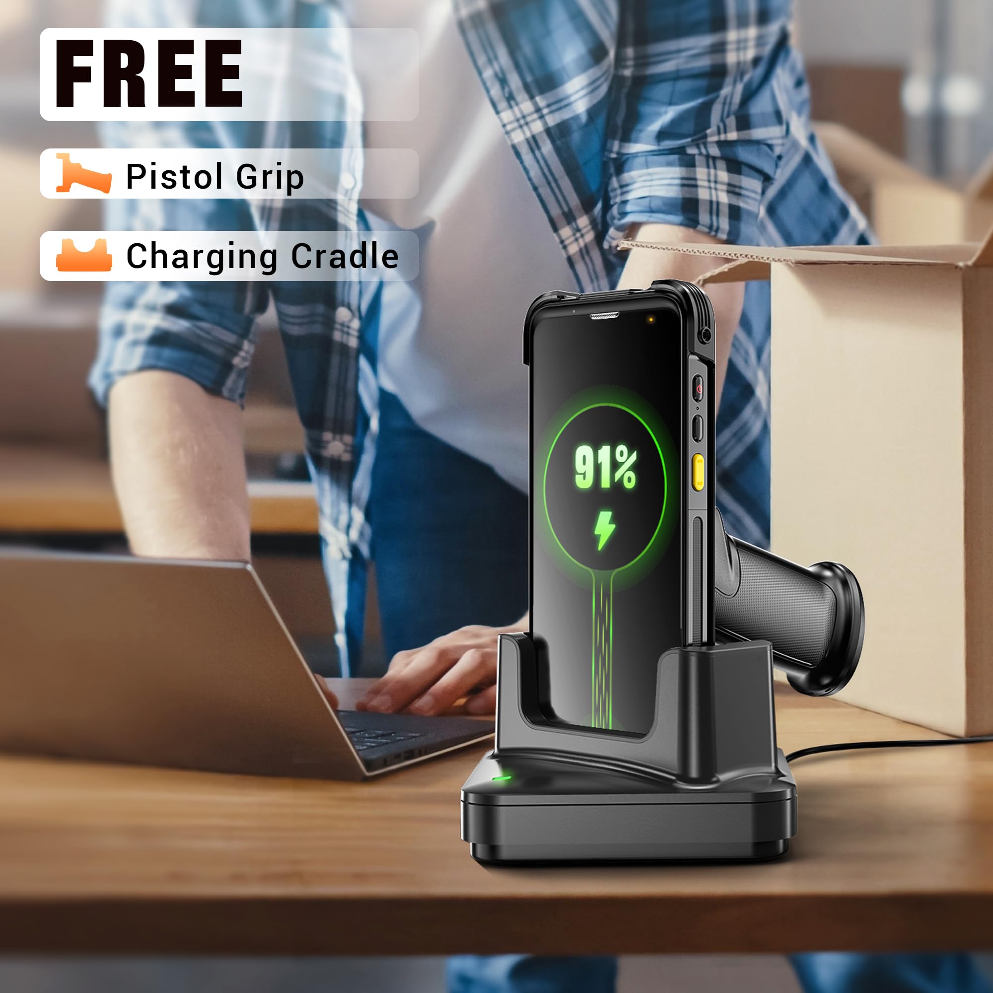 Tera Android 13 Barcode Scanner PDA: with Pistol Grip Charge Cradle Wi-Fi 6 Qualcomm CPU SE4710 Zebra Scanner Data Terminial 5.5” Full Touch Screen IP65 Rugged 4G GPS BT for WMS Management P166GC