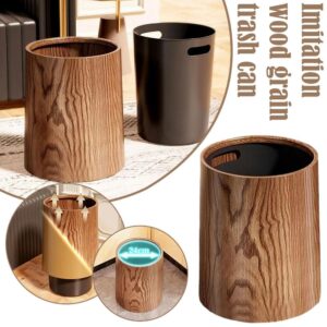 12/15L Trash Can with Lid,Wood Grain Trash Can,Walnut Brown Wood Grain Bathroom Garbage Can with Swing Top Lid,Household Trash Can with Removable Interior Waste Bucket for Home Office (Medium)