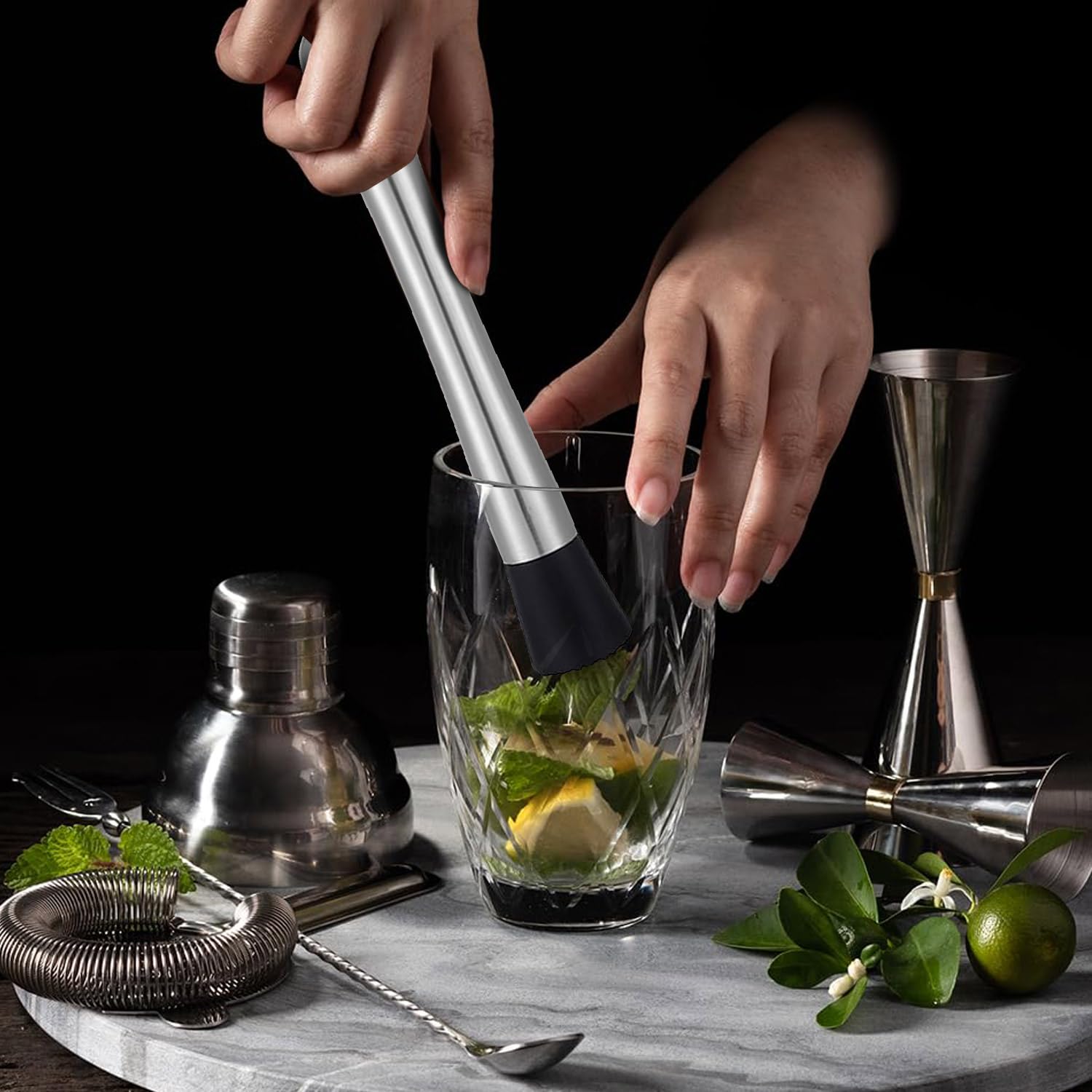 TNCO Muddler for cocktails,8" cocktail muddler for lemonade,Stainless Steel Bar Accessories Tools for Mojitos Fruit Drinks,Dishwasher Safe muddlers Bar Tool.