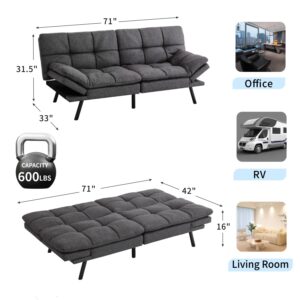 MUUEGM Convertible Futon Sofa Bed, Futon Couch Filled with Memory Foam, Ajustable Backrest Armrest Folding Sofa Bed for Living Room, Small Space, Apartment, Loveseat Daybed for Sleeper Dark Gray