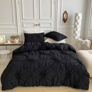 mebamy queen duvet cover set black: flower microfiber 3 pieces bedding cover set queen, hotel resort style comfort cover set with zipper closure, soft breathable comfy