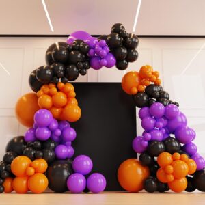 halloween balloons black orange balloons ach kit, 132pcs black orange purple latex balloons for halloween celebration party anniversary graduation decoration