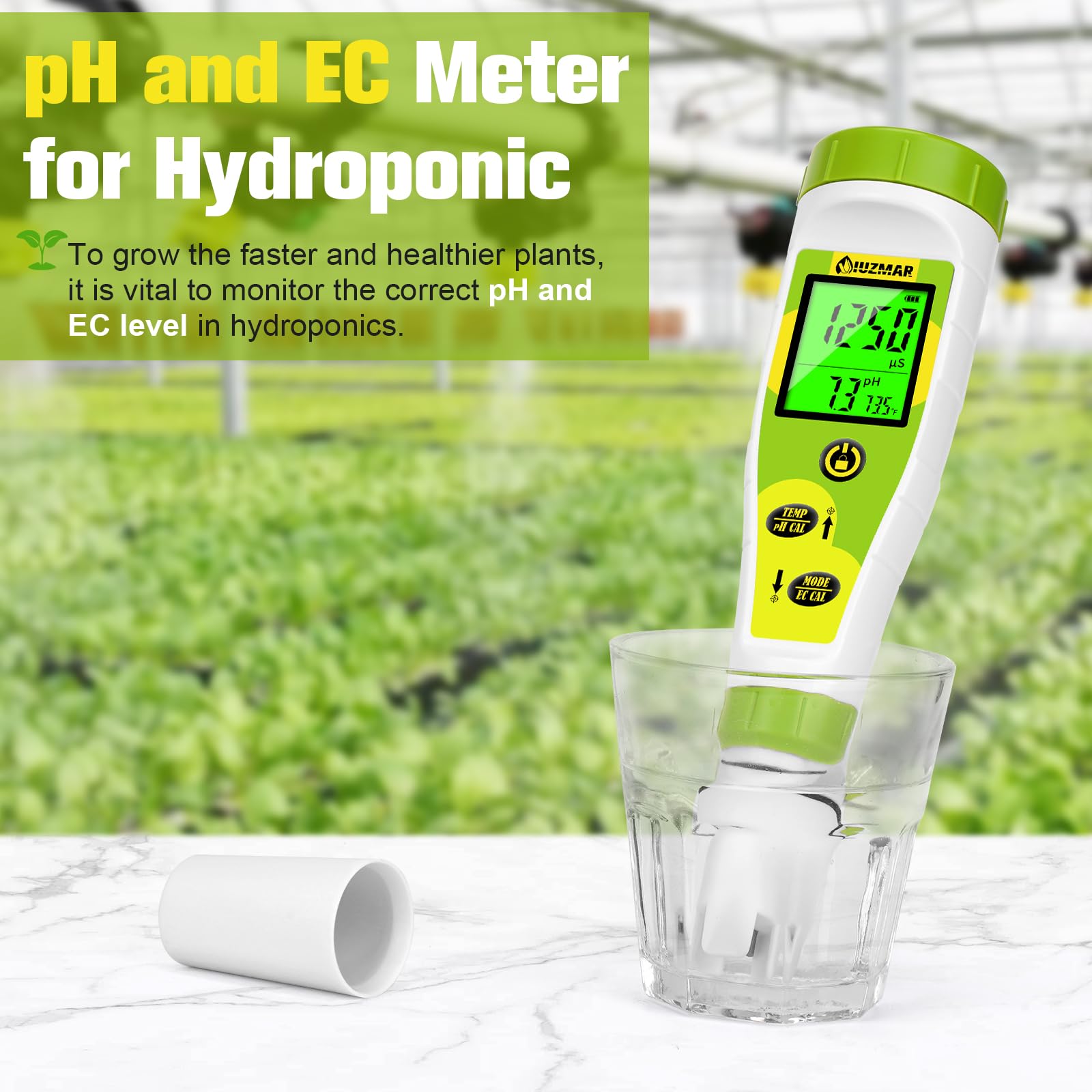 UIUZMAR pH EC Meter for Water Hydroponics PPM and pH Meter for Nutrients Measure pH PPM Conductivity Temperature DWC PH and EC PPM Water Tester for Nutrient Solution EC pH TDS Meter for Water System