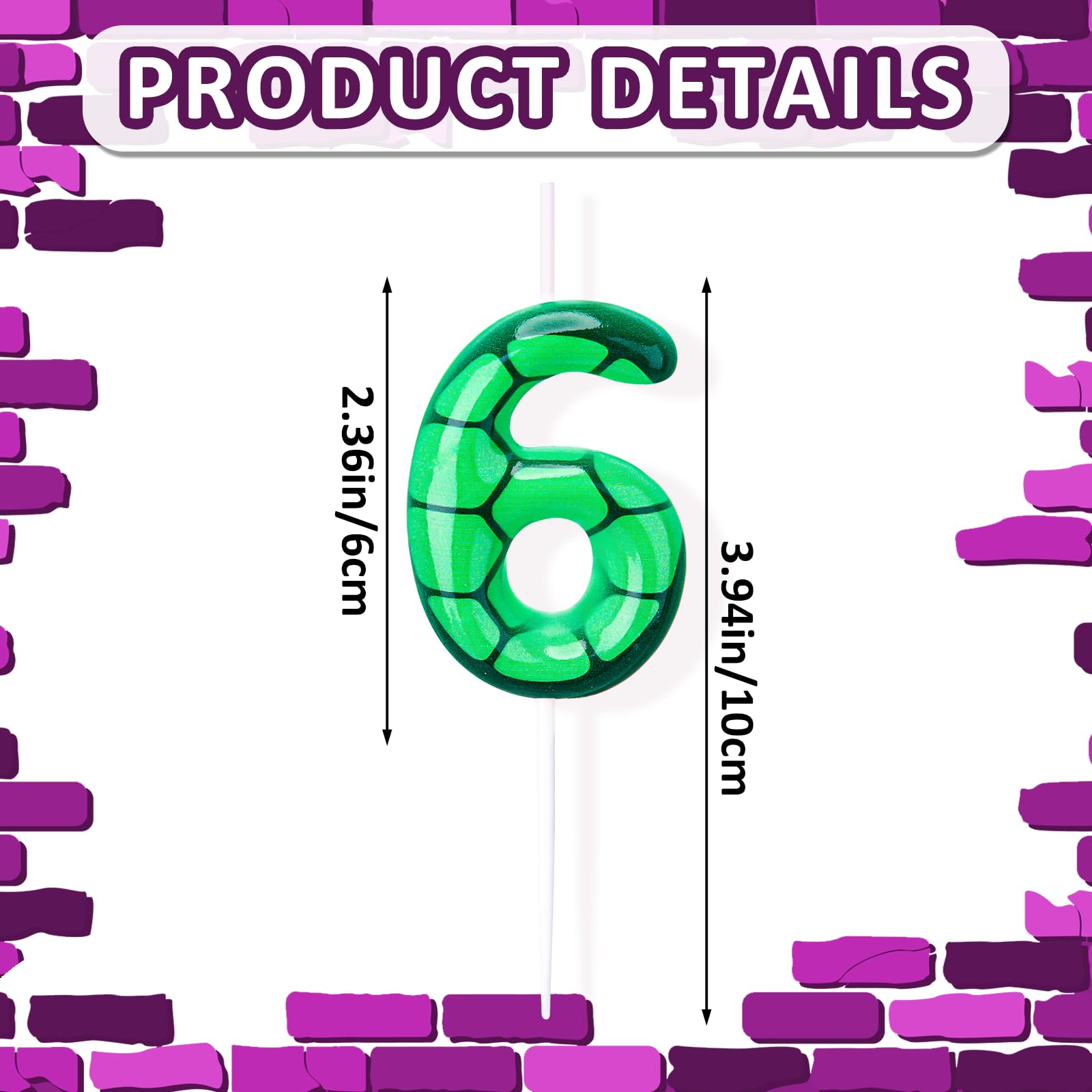 Conelist Number 6 Cartoon Turtle Theme Birthday Candle Green Turtle Themed Birthday Candle Numeral Birthday Cake Topper for Kids Boys Girls and Green Theme Birthday Decoration Supplies