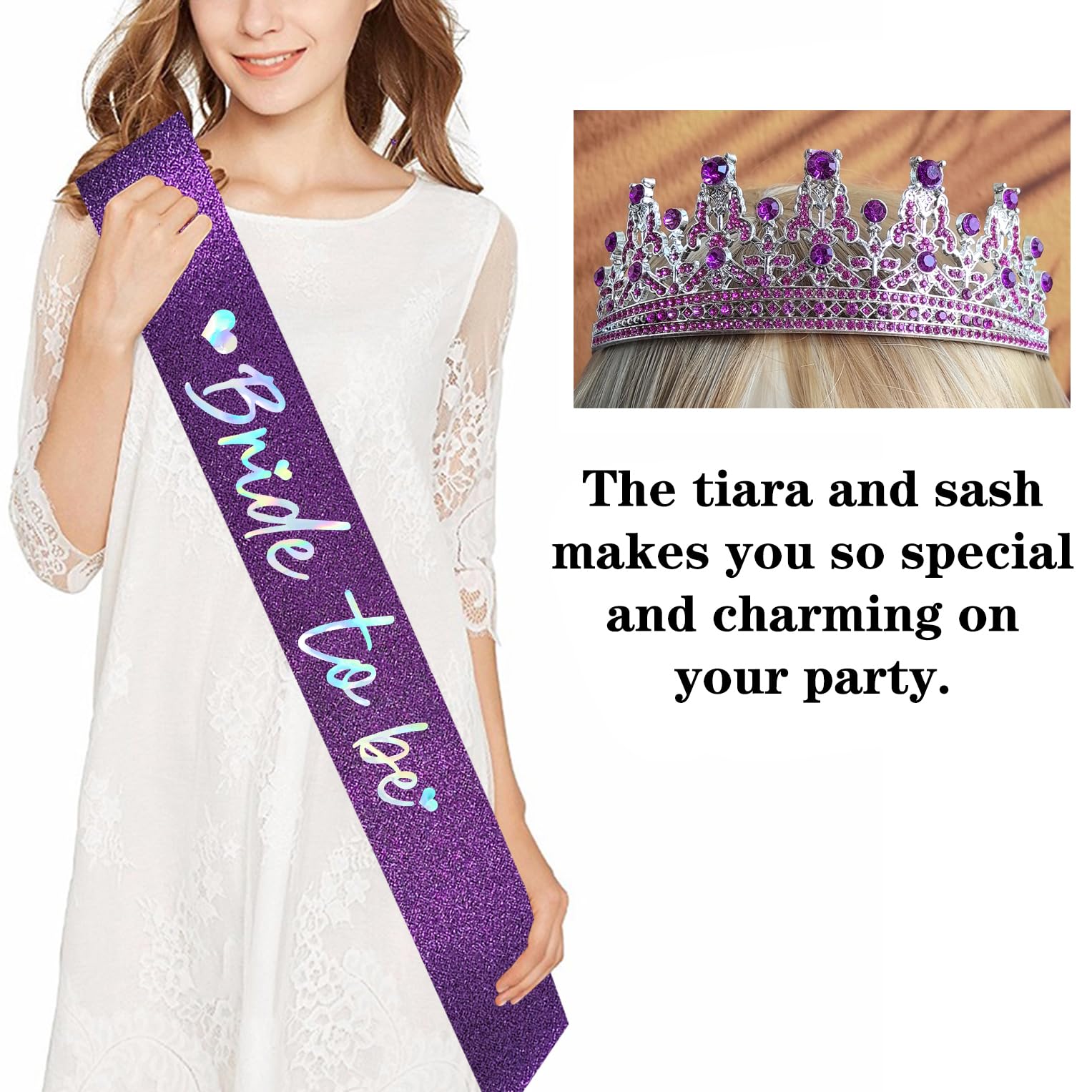 Bride to Be Tiara and Sash Party Kit Bridal Shower Tiara Women Party Favors Supplies Decorations Purple