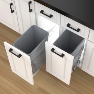 Single Pullout Trash Can for Under Kitchen Cabinets Include Single 35QT Trash Bin Doesn't Include Door Fittings, Bottom-Mount Recycling Bin