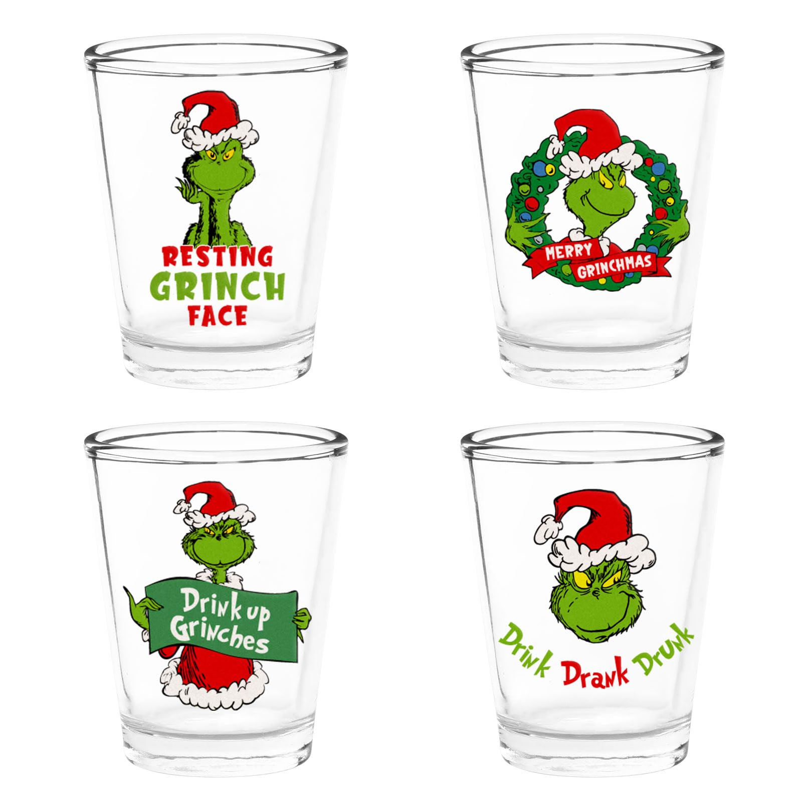 Arsemica Funny Grinchs Shot Glasses, Novelty Christmas Drinking Cups, 4 Pack 2oz Grinchy Wine Glasses, Xmas White Elephant Gifts for Christmas Stocking Stuffers