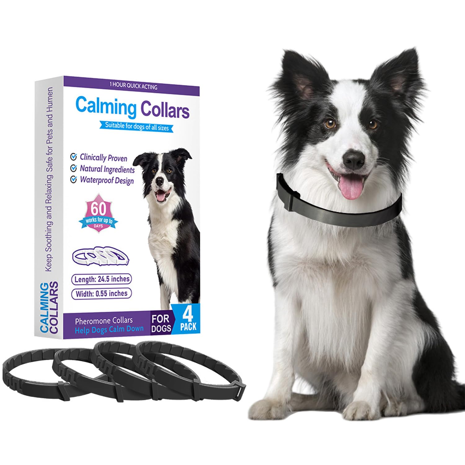 Calming Collar for Dogs 4 Packs Dog Pheromone Calm Collars for Dogs 60 Days Dog Relief Anxiety Stress 25 Inches Dog Calming Adjustable for All Small Medium and Large Dog