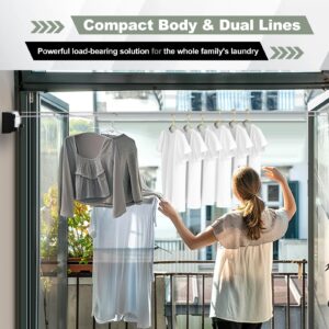 LeeQinersw Retractable Clothesline Indoor - Double Laundry Line ABS Case Wall Mounted Expandable Heavy Duty Washing Line for Hanging Clothes Outdoor 13.8ft 304 Stainless String