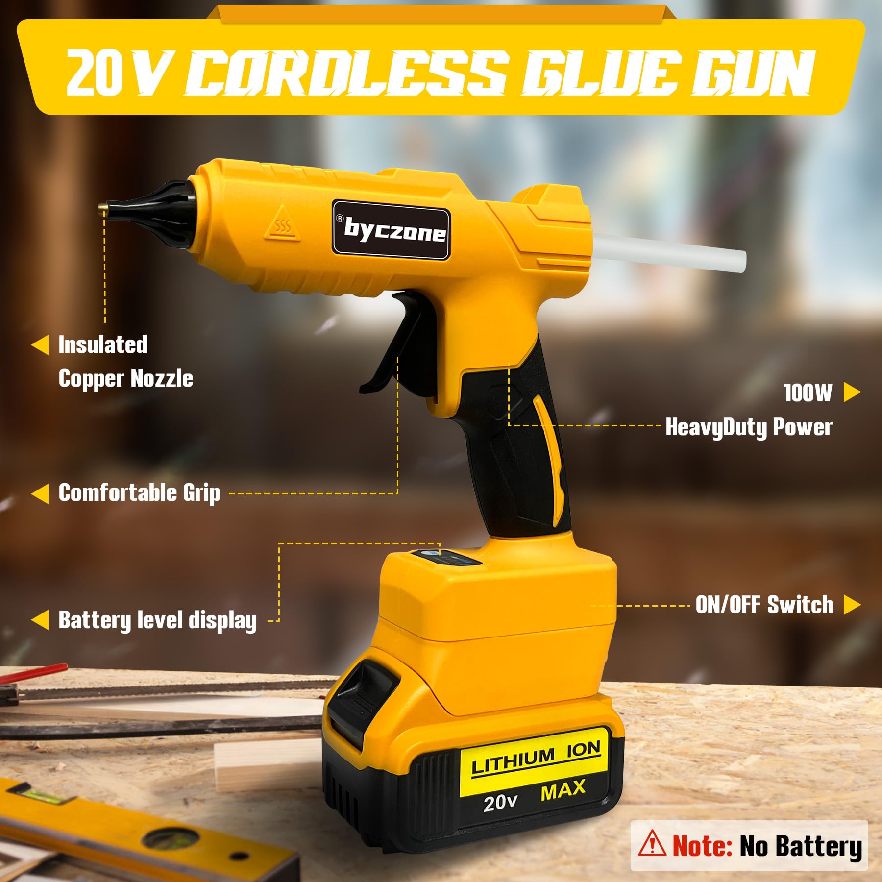 Cordless 100W Hot Glue Gun for Dewalt 20V Battery, Handheld Wireless Power Heavy Duty Hot Glue Gun Full Size Kit with 20pcs Hot Glue Sticks for Home Repair, Arts & Crafts(Battery NOT Include)