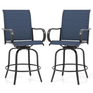 giantex set of 2 swivel outdoor bar stools, all-weather bar height patio chairs, 330lbs capacity, 360 rotating outside bar chairs with high back armrests, for porch yard lawn garden pool (navy)