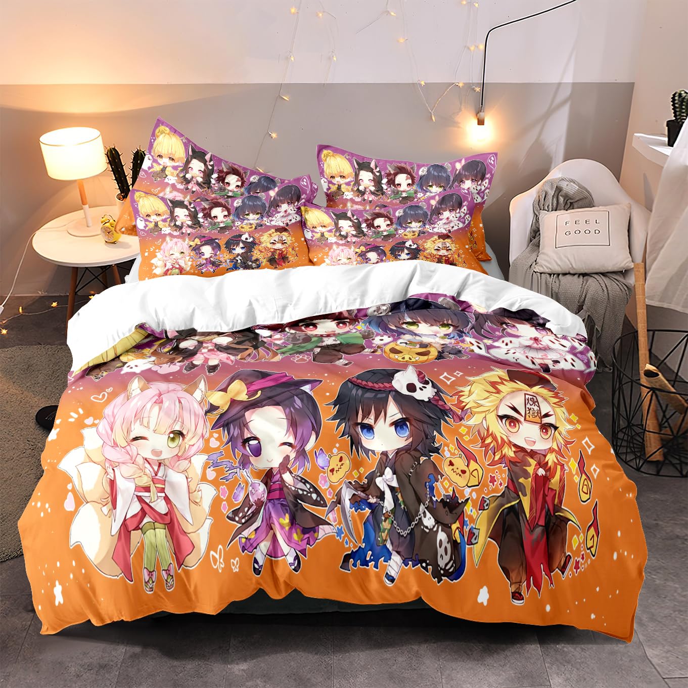 KNBNFD Anime Cartoon Kids Duvet Cover Bedding Set,3D Cartoon Soft Comfortable Quilt Cover Twin Full Queen King Size with Pillowcase (Color 1, Twin)