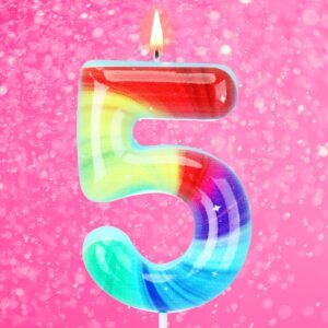 conelist rainbow birthday number candles colorful cartoon themed birthday candles numeral birthday cake topper for kids girls and boys band together party decoration supplies (number 5)