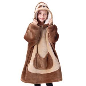 giggling getup sloth wearable blanket hoodie - oversized soft sherpa fleece hooded blanket - warm cozy plush flannel blanket sweatshirt gifts - with giant pocket and sleeves for kids girls boys