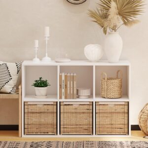 newbeth wooden 6 cube storage organizer with closed back panel,white cube shelf heavy duty cubby storage organizer with compartments for living,display shelf,shelf,bookshelf