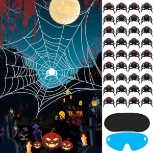 hxezoc halloween pin the tail game, pin the spider on the web game with 36 pcs spiders stickers, halloween party games for kids halloween party birthday party supplies