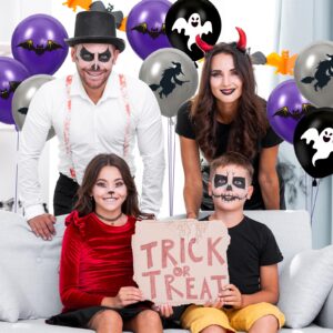 50Pcs Halloween Party Balloons Decorations Black Purple Silver Halloween Balloon 12 Inch Latex Balloons Bat Ghost Witch Balloon for Kids Halloween Trick or Treat Party Birthday Baby Shower Supplies