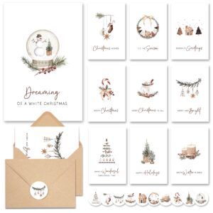 audree christmas cards with envelopes & matching stickers (20 pack 4"x6") - assortment boxed holiday cards - thoughtful gift idea for friends and family - perfect for happy holidays cards, xmas cards (boho christmas cards)