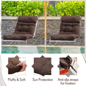 Barydat 4 Pack High Back Chair Cushion Indoor Outdoor Tufted Seat and Back Chair Cushions Rocking Chair Pads Lounge Porch Seat Cushion with Ties for Patio Furniture, 43.4 x 21 x 3.3 Inch(Coffee)