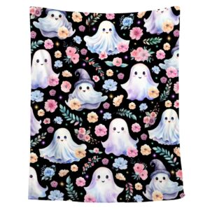 cute halloween blanket for girls boys black ghost flower blanket for women men soft lightweight throw cozy blankets for bedding couch sofa decor xs 30×40in for leg/pet