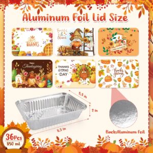 36 Pcs Thanksgiving Foil Containers with Lid Covers, Fall Autumn Harvest Theme Disposable Aluminum Foil, Baking Pan Cake Pan Food Foil Pans for Thanksgiving Party Supplies Fall Leftovers & To-Go Meals