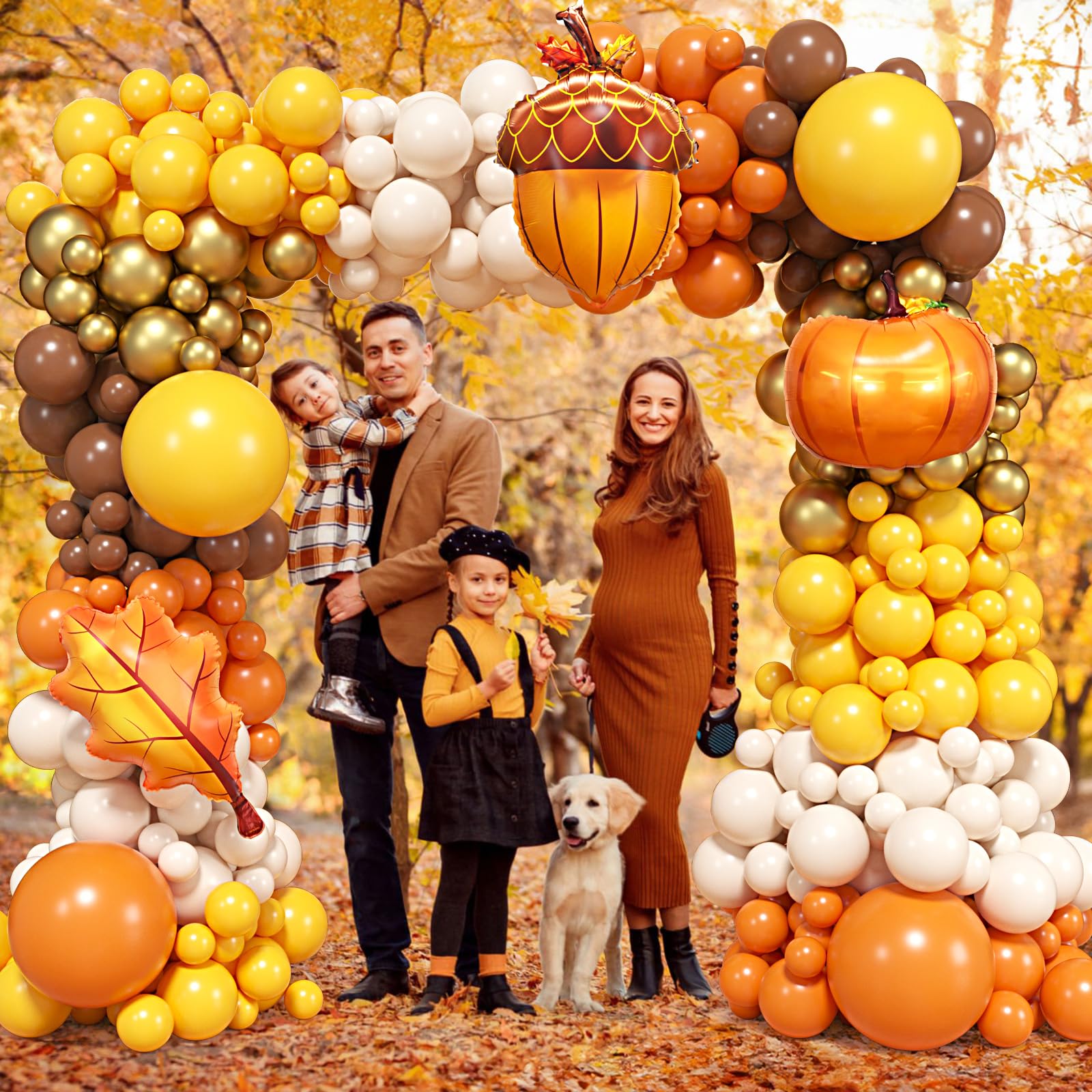 Fall Thanksgiving Balloon Arch Kit Orange Yellow Brown Balloons with Pumpkin Acorn Foil Balloons for Fall Thanksgiving Autumn Harvest Baby Shower Friendsgiving Turkey Party Decorations