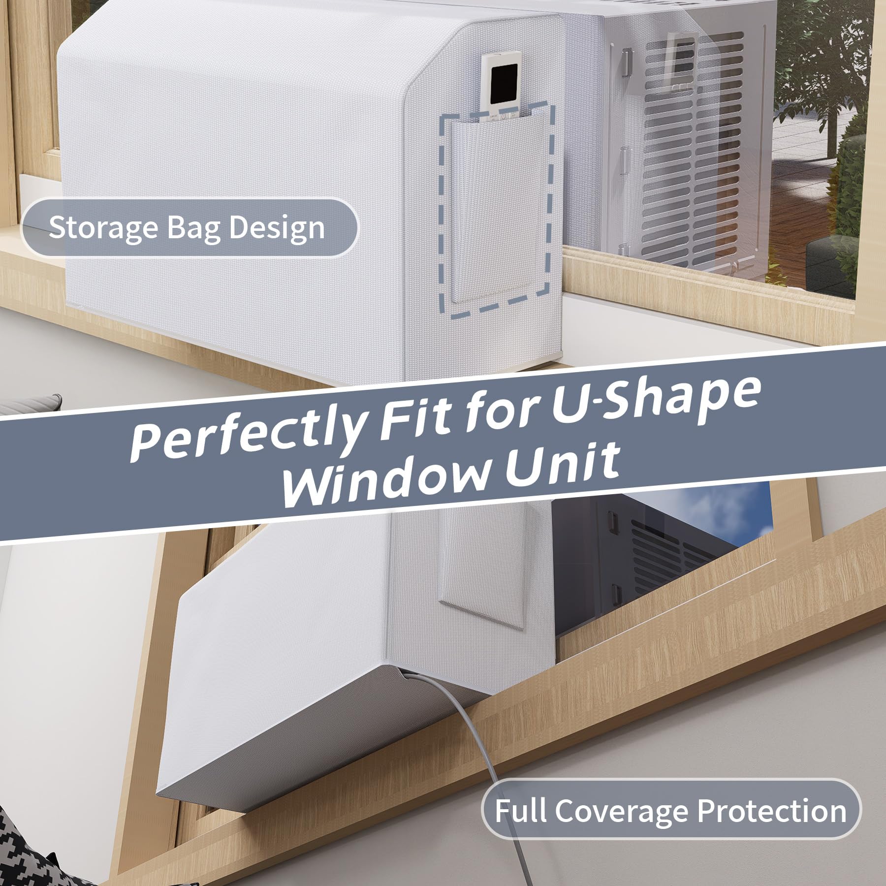 Flamorrw Outdoor Air Conditioner Cover and Indoor Air Conditioner Cover with Bag for U-Shaped Window AC Unit, Dustproof & Windproof Window AC Covers for Outside & Inside Unit Full Coverage Protection