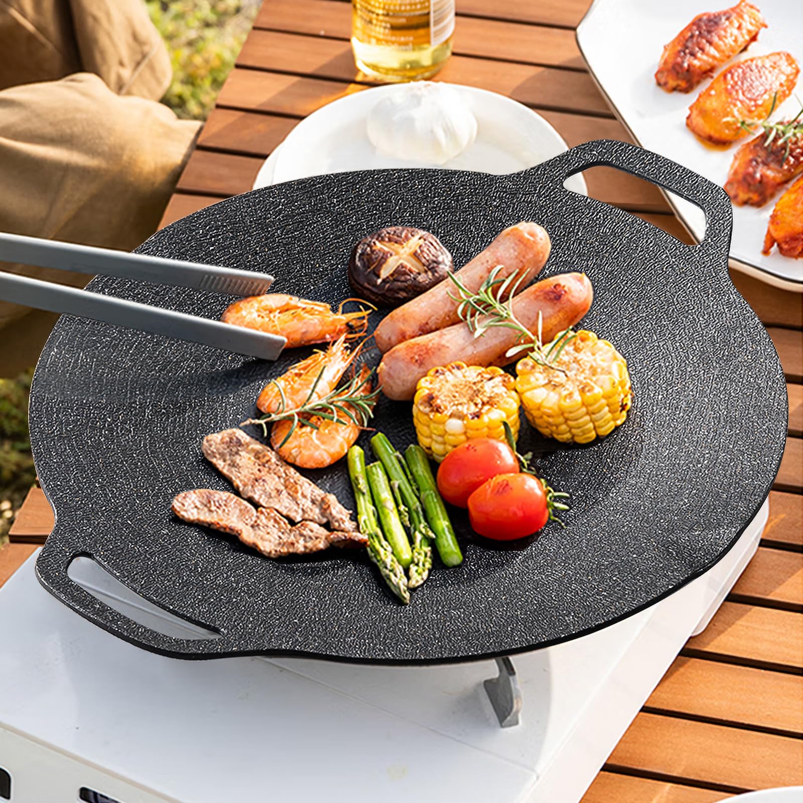 MAXCOOK Korean Grill Pan with Non Stick BBQ Griddle 11 inch Round 6-Layer Coating Compatible for Induction Gas Stove