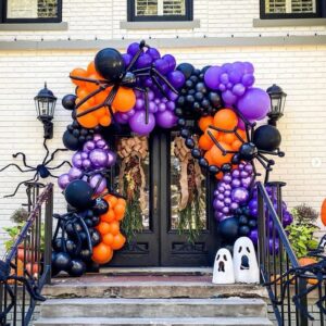 Halloween Balloons Black Orange Balloons Ach Kit, 132Pcs Black Orange Purple Latex Balloons for Halloween Celebration Party Anniversary Graduation Decoration