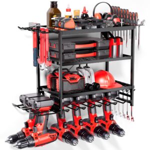 catchluck power tool organizer power tool storage 6 drill holder wall mount, heavy duty metal power tool rack 4 layer 12 hooks tool organizer