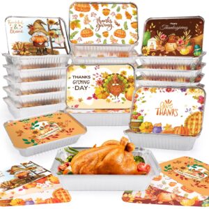 36 pcs thanksgiving foil containers with lid covers, fall autumn harvest theme disposable aluminum foil, baking pan cake pan food foil pans for thanksgiving party supplies fall leftovers & to-go meals