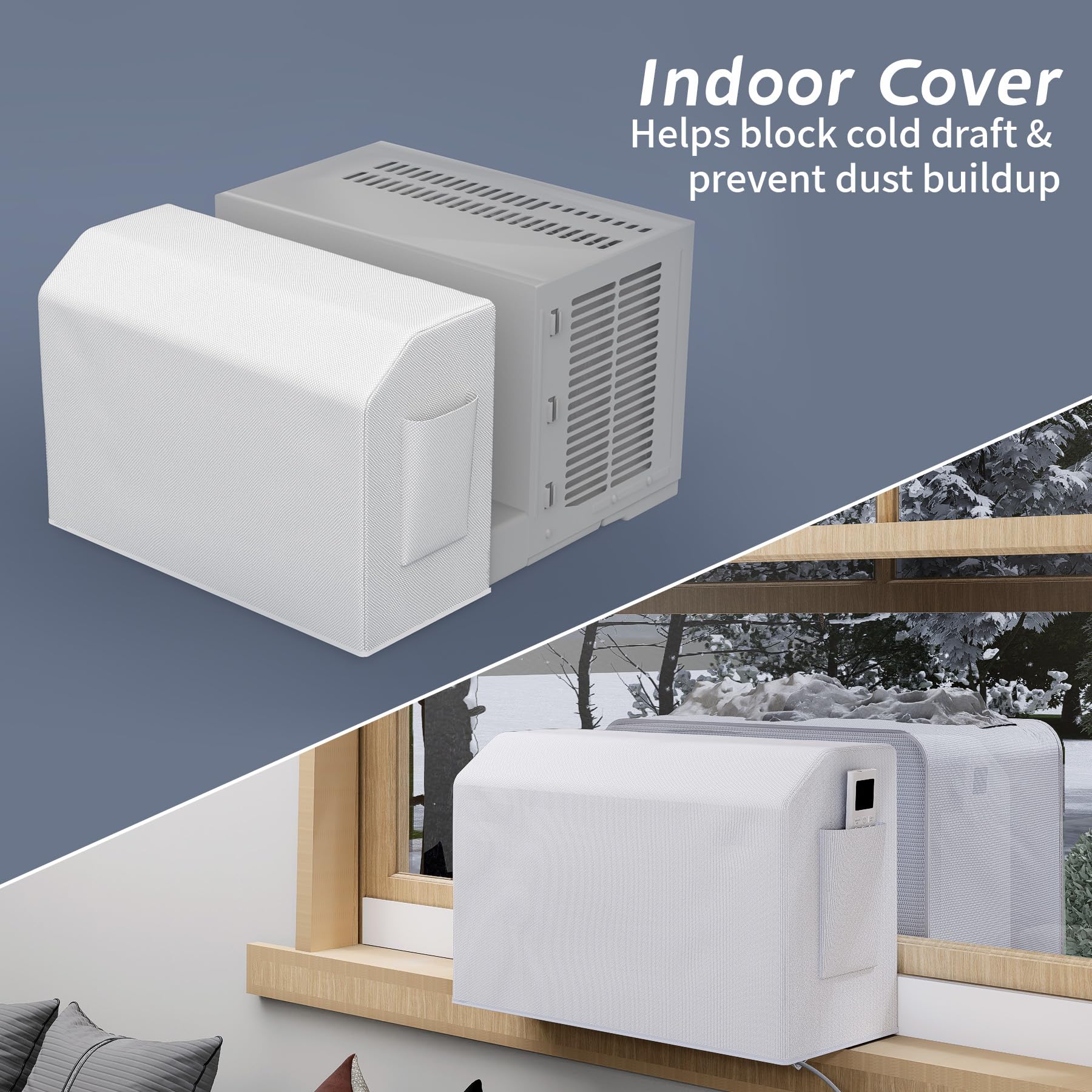 Flamorrw Outdoor Air Conditioner Cover and Indoor Air Conditioner Cover with Bag for U-Shaped Window AC Unit, Dustproof & Windproof Window AC Covers for Outside & Inside Unit Full Coverage Protection