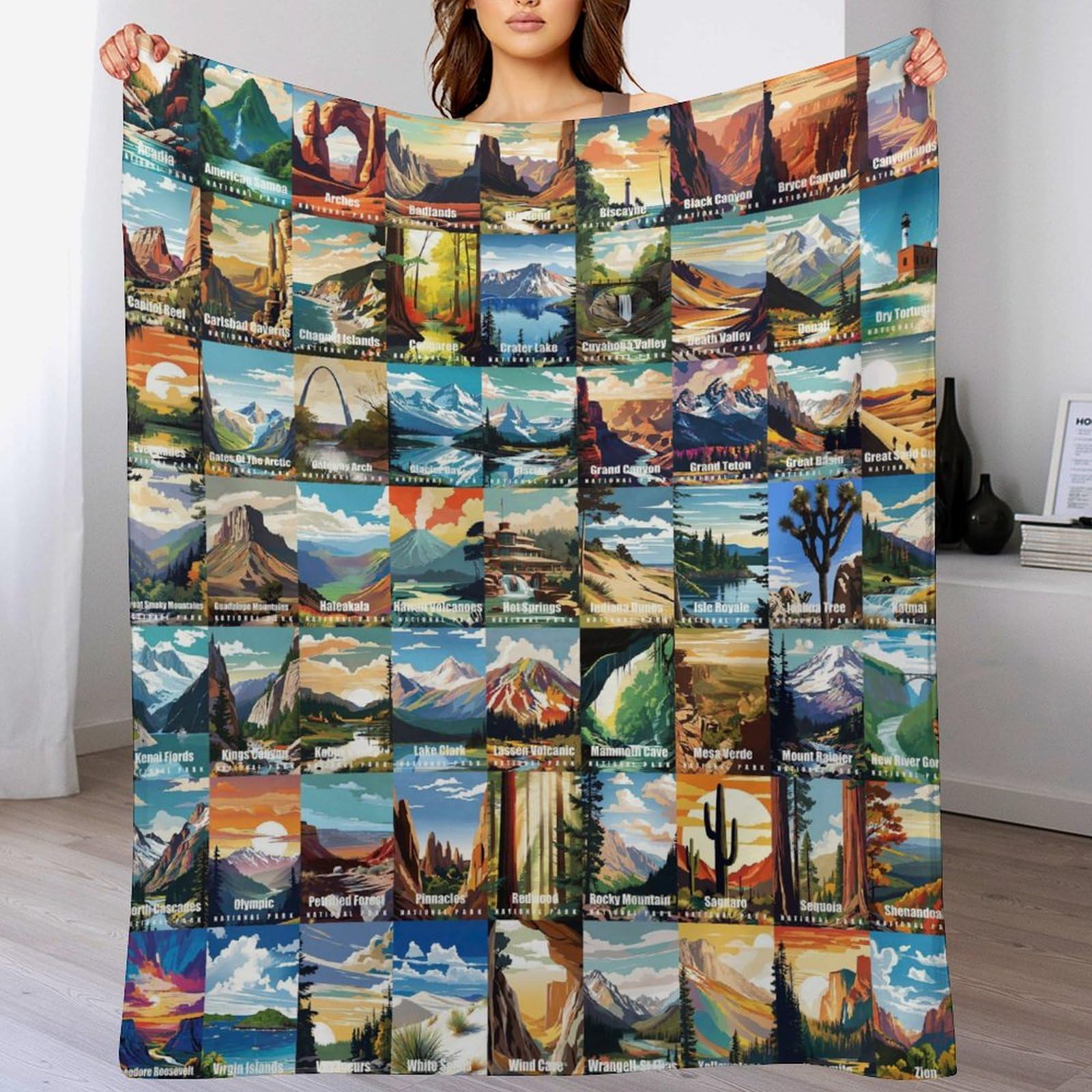 National Park Blanket Abstract Nature Landscape Forest Blanket Gift for Bedroom Office Living Room 50x60 Inch