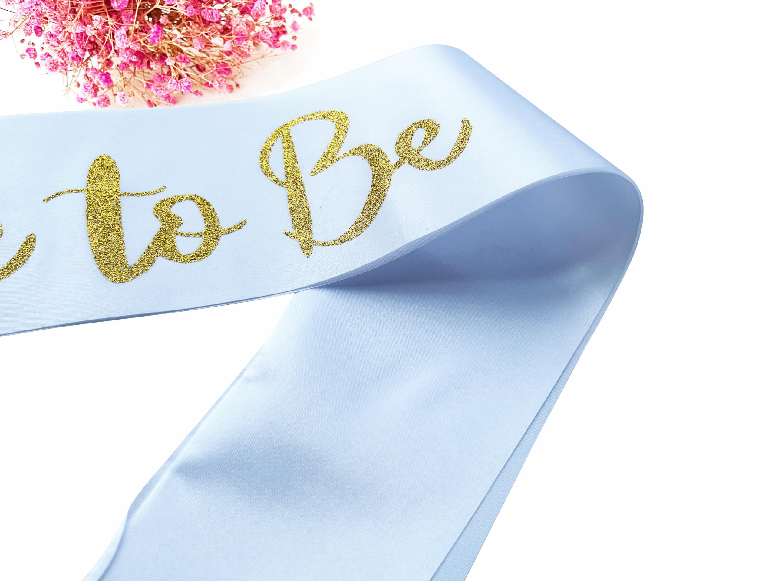 Ashaqshnglee Bride to Be Sash, Bachelorette Party Sash for Bridal Shower Wedding Party Favors Accessories Supplies Engagement Gifts,White Satin with Glitter Letter Gold