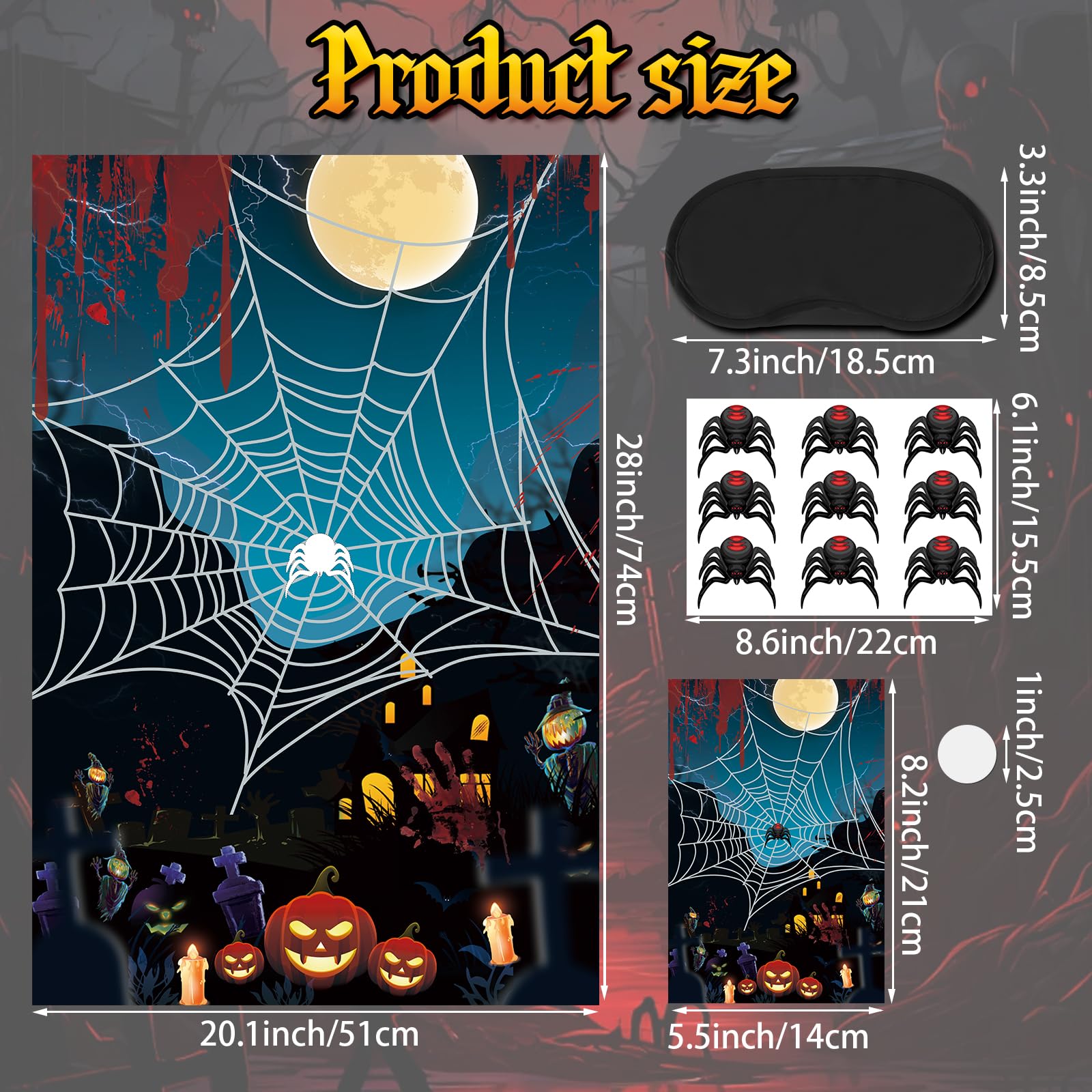 Hxezoc Halloween Pin The Tail Game, Pin The Spider On The Web Game with 36 Pcs Spiders Stickers, Halloween Party Games for Kids Halloween Party Birthday Party Supplies