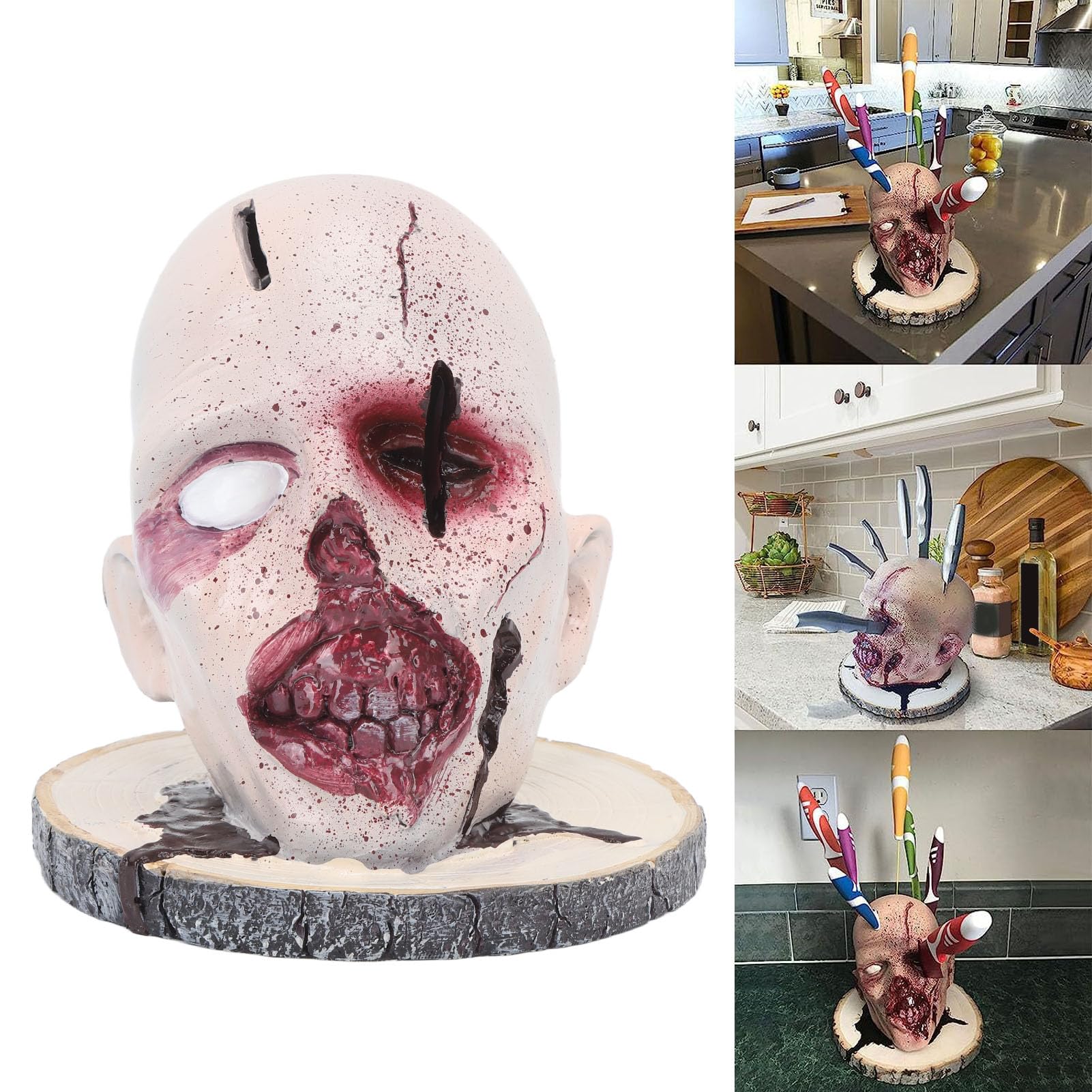 Topyond Skull Knife Holder,Halloween Kitchen Storage Head Holder Multifunctional Stable Decorative Horror Head Kitchen Storage Rack for Home