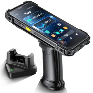 tera android 13 barcode scanner pda: with pistol grip charge cradle wi-fi 6 qualcomm cpu se4710 zebra scanner data terminial 5.5” full touch screen ip65 rugged 4g gps bt for wms management p166gc