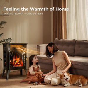 Crzoe 3D Electric Fireplace Heater,1500W Infrared Electric Fireplace with Overheating Protection,Freestanding Fireplace Heater with Remote Control for Indoor Use