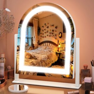 fennio vanity mirror with lights 15"x13" makeup mirror with lights, lighted makeup mirror touch screen with 3-color lighting, 10x magnification, dimmable, for vanity desk tabletop(white)