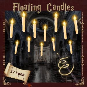 epiide floating candles with wand, 12pcs magic flickering warm light candles, floating hanging candles, halloween decorations for indoor outdoor party