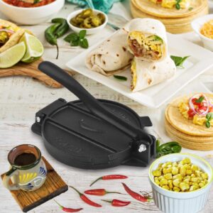 Cast Iron Tortilla Press Roti Maker - 6.5 inch Heavy Duty Tortillera Pataconera, Flour Tortilla Press, Taco Maker, Taco Press for make Indian style Chapati, Flour Tortilla, Roti, Black Gray