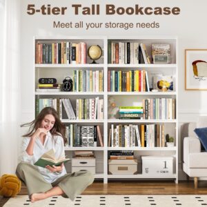 DUTYSEST 5 Tiers Metal White Bookshelf - 69.3" Tall Bookcase, Display Storage Shelves with Bookend, Heavy Duty Steel Bookshelves for Living Room, Office, Bedroom, Library