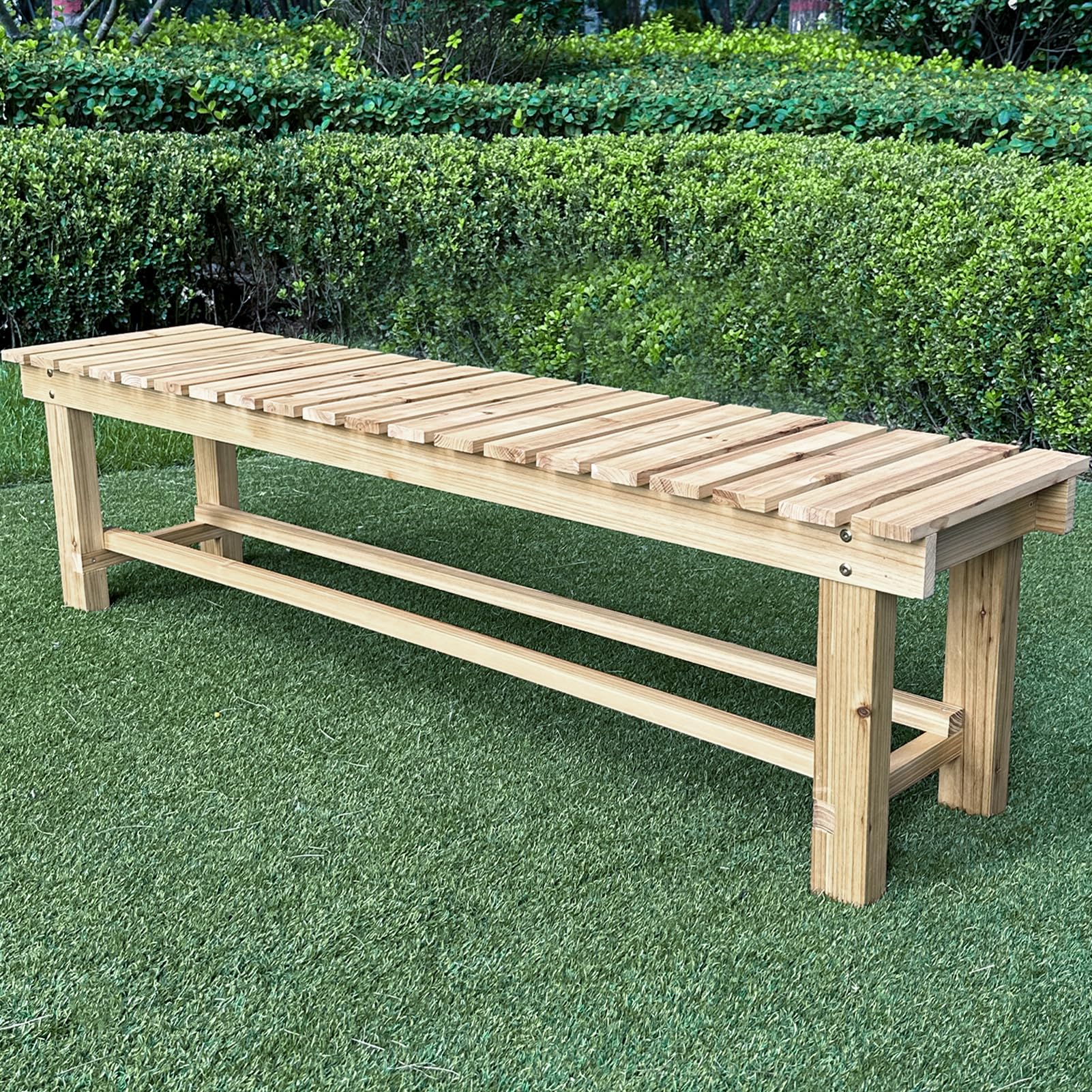 LSPYYDS Outdoor Garden Bench, 2-Person Wood Patio Bench Weatherproof Outdoor Backless Bench, Anti-Corrosion and Anti-Rust Garden Benches for Garden Lawn Porch Park Backyard (Natural,47.25''/120cm)