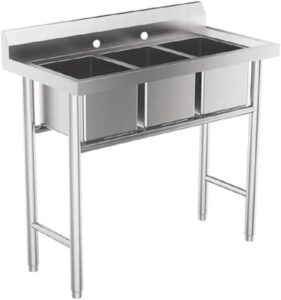 3 compartment sink commercial stainless steel utility sink w/3*drains, outdoor sink 3 bay sink restaurant sink, 39 * 17.7 * 37.4in