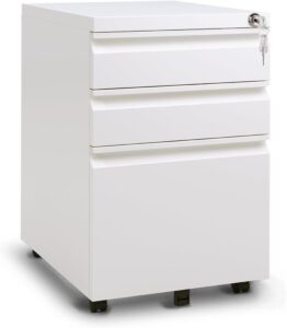 daokesecr filing cabinets for home office, 3 drawer file cabinet with lock, under desk home office cabinet, locking file cabinet for a4/letter/legal, fully assembled expect casters, matte white