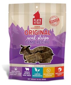 plato original real strips natural dog treats - real meat - air dried - made in the usa - lamb flavor, 18 ounces