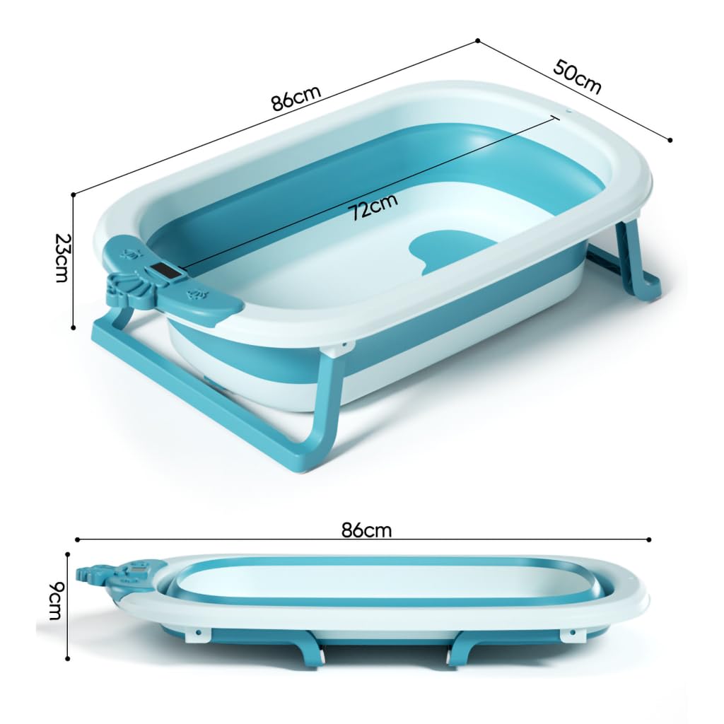 ZAJSSS Portable Pet Bathtub with Water Drain Plug Foldable Pet Shower Basin with Thermometer Small Pets Bath Tub for Puppy Small Dogs Cats, Blue